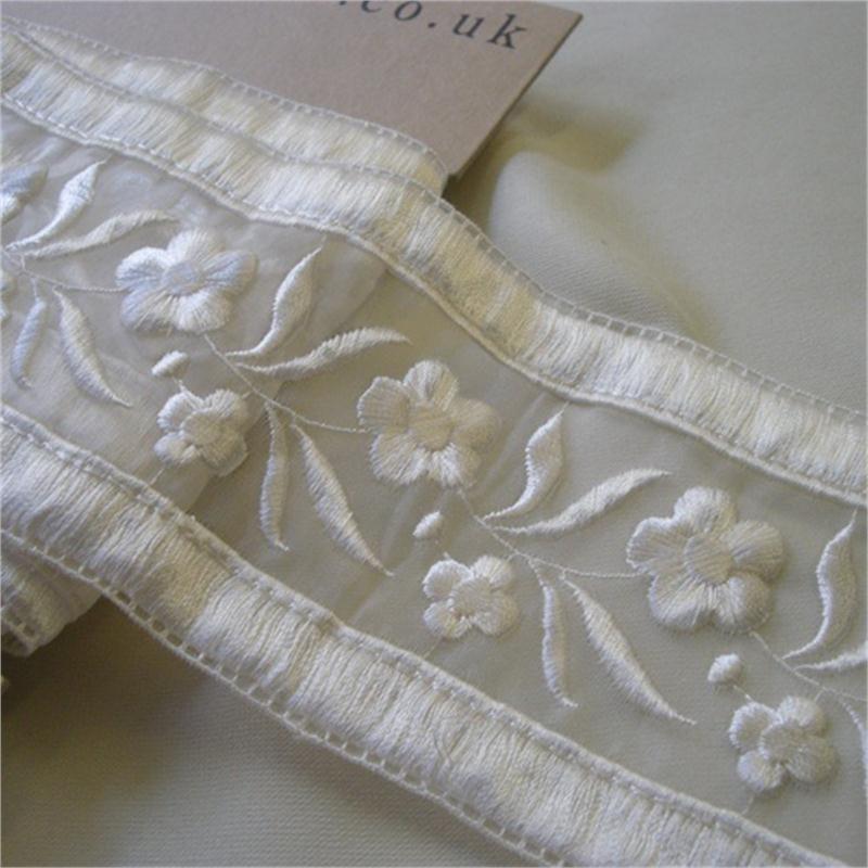 Ivory Embroidered Tulle Ribbon 90mm